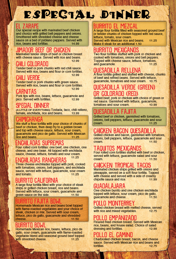 Menu – El Mezcal